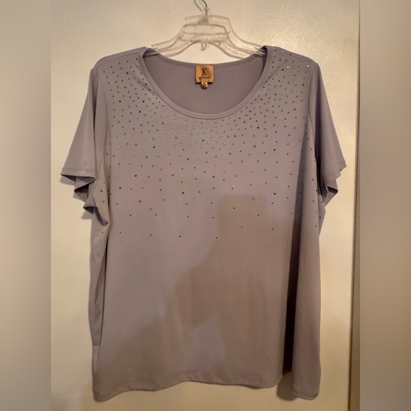 Kasper | Tops | Kasper Gray Shirt With Rhinestones | Poshmark